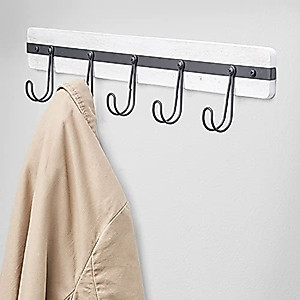 Spectrum Diversified Wall Mount 5-Hook Wood Rack for Entryway Storage and Organization, White Wash/Industrial Gray
