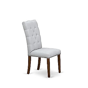 East West Furniture DLEL3-AWA-05 3 Piece Kitchen Table & Chairs Set Consist of a Round Dining Table with Dropleaf and 2 Upholstered Parson Chairs, 42x42 Inch, Antique Walnut