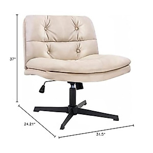 HomVent Armless Office Desk Chair No Wheels, PU Leather Padded Modern Swivel Vanity Chair, Ergonomic Mid Back Adjustable Wide Seat Computer Task Chair for Makeup Vanity Study Room Office Bedroom Beige