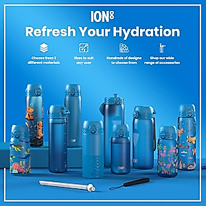 Ion8 Small Water Bottle, 350 ml/12 oz, Leak Proof, Easy to Open, Secure Lock, Dishwasher Safe, BPA Free, Carry Handle, Hygienic Flip Cover, Easy Clean, Odor Free, Carbon Neutral, Blue