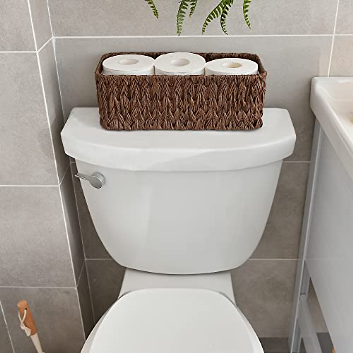 GRANNY SAYS Wicker Baskets for Shelves, Toilet Basket Tank Topper, Nesting Decorative Woven Basket Set for Storage, Waterproof Storage Baskets with Handles, Brown, 3-Pack