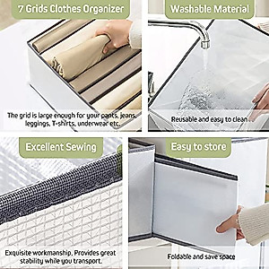 TouYinger Clothes Drawer Organizer, Closet Storage Organizers, Build-in PP Board 7 Grids Clothes Storage Organizers for Leggings, T-shirts, Sock, Ties, Scarves(2 Packs)