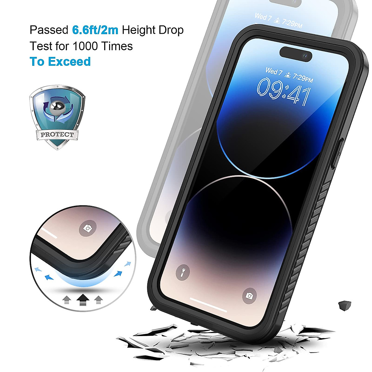 Lanhiem for iPhone 14 Pro Max Case, IP68 Waterproof Dustproof Case with Built-in Screen Protector, Rugged Full Body Shockproof Phone Case for iPhone 14 Pro Max 6.7 inch, Black