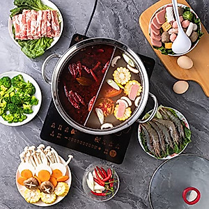 DEPILA Home Sided Plate Electric S Practical Ramen Cooker Yang Size Stick Stainless Base Cooker: Gas Two-Flavor Soup Cookware Stove Steel Dual Holder Double Two- Basin Duck Woks