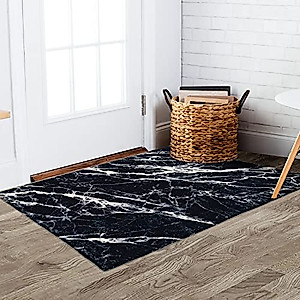 Carvapet Non-Slip Small Area Rug Ultra Soft Super Cozy Velvet Accent Throw Rug Runner Marble Design Modern Home Decor Rugs and Mats for Entryway Kitchen Laundry Bathroom, Black & White, 20"x32"