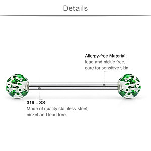 SCERRING 15 Pairs 14G Stainless Steel Tongue Barbell Ring Nippleings Nipple Rings Shinny Acrylic Glow in Dark Balls Body Piercing Jewelry Retainer 16mm