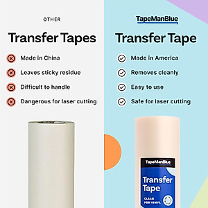 12" x 50' Roll of Clear Transfer Tape for Vinyl, Made in America, Premium-Grade Vinyl Transfer Tape for Cricut Crafts, Decals, and Letters
