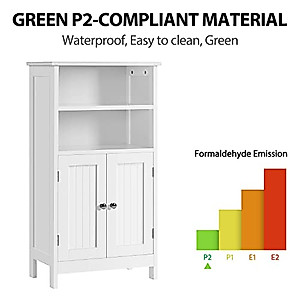 Yaheetech Bathroom Floor Cabinet, Free Standing Cabinet with Double Door and Adjustable Shelves, Side Tall Storage Organizer for Living Room/Kitchen/Hallway/Home Office, White