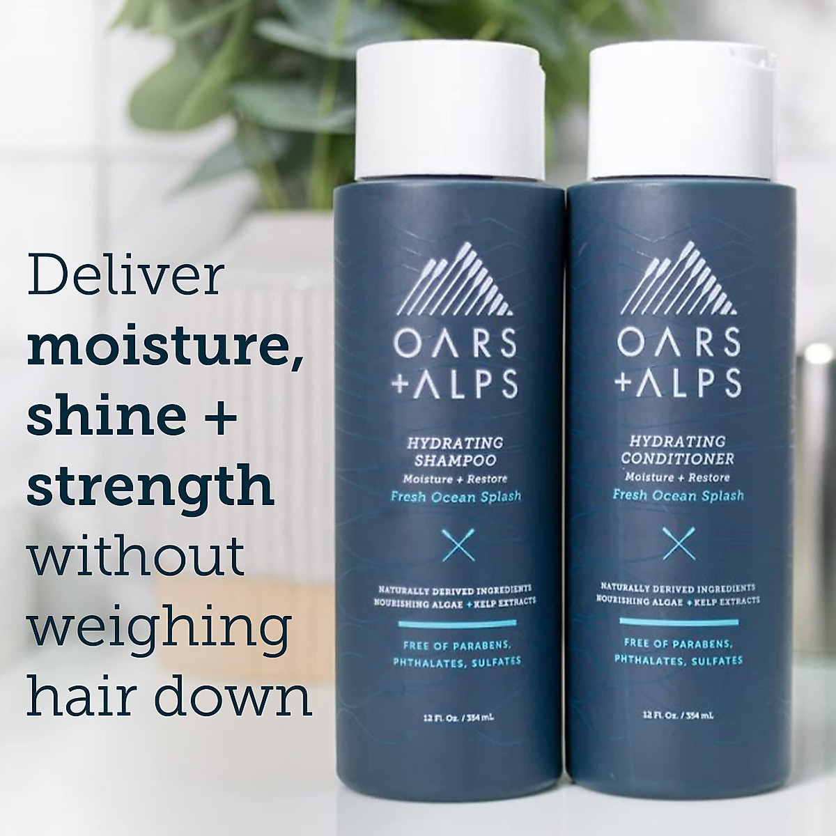 Oars + Alps Men's Sulfate Free Hair Shampoo and Conditioner Set, Infused with Kelp and Algae Extracts, Fresh Ocean Splash, 12 Fl Oz Each