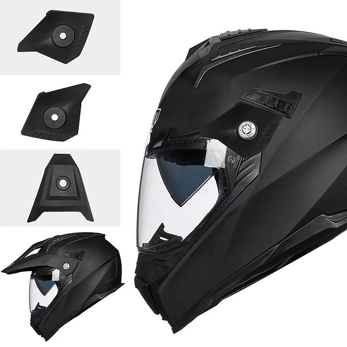 ILM Off Road Motorcycle Dual Sport Helmet Full Face Sun Visor Dirt Bike ATV Motocross Casco DOT Certified Model 606V(Matte Black, L)