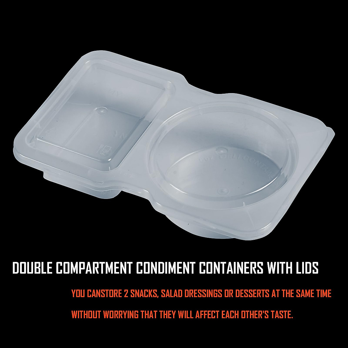 XJSGS Double Compartment Condiment Container with Lids,Double Compartment Snack Containers,Travel Condiment Container, Double Condiment Container With Lid for Dipping, Reusable. (15PCS)
