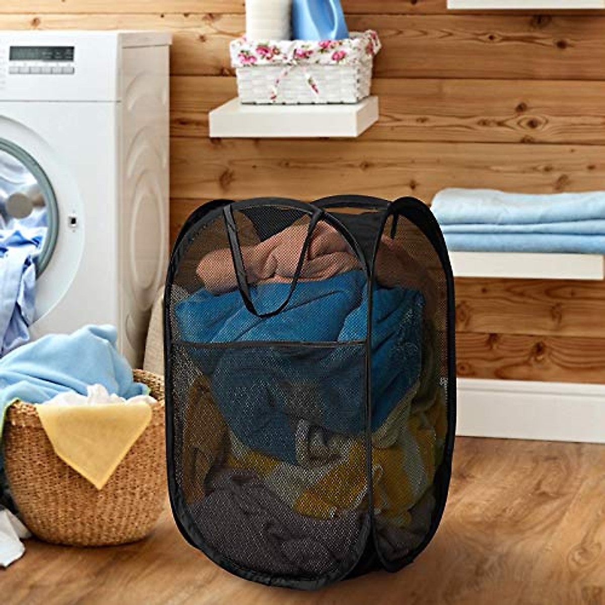 Popup Laundry Hamper (1 & 2 Pack) Foldable Pop-up Mesh Hamper Dirty Clothes Basket with Carry Handles by Simplized