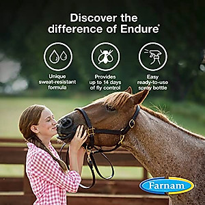 Farnam Endure Sweat-Resistant Horse Fly Spray, Kills, Repels, Protects, 32 Ounces, Quart Spray