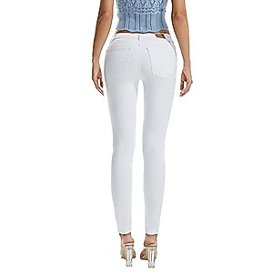FLYING BANANA Women's White Mid Rise Comfy Stretch Denim Skinny Jeans (White, 14)