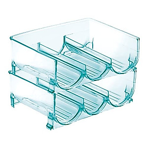 mDesign Stackable Plastic 3 Bottle Refrigerator Wine Rack - Kitchen Storage Organizer for Champagne, Wine or Water Bottles - Stacking Wine Organizer for Fridge - Ligne Collection - 2 Pack - Blue Tint