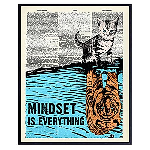 Mindset is Everything Wall Art - Entrepreneur Wall Art - Motivational Wall Decor - Cat Decor - Cat Gifts - Inspirational Posters - Motivational Gifts - Office Wall Decor - Sports Wall Decor