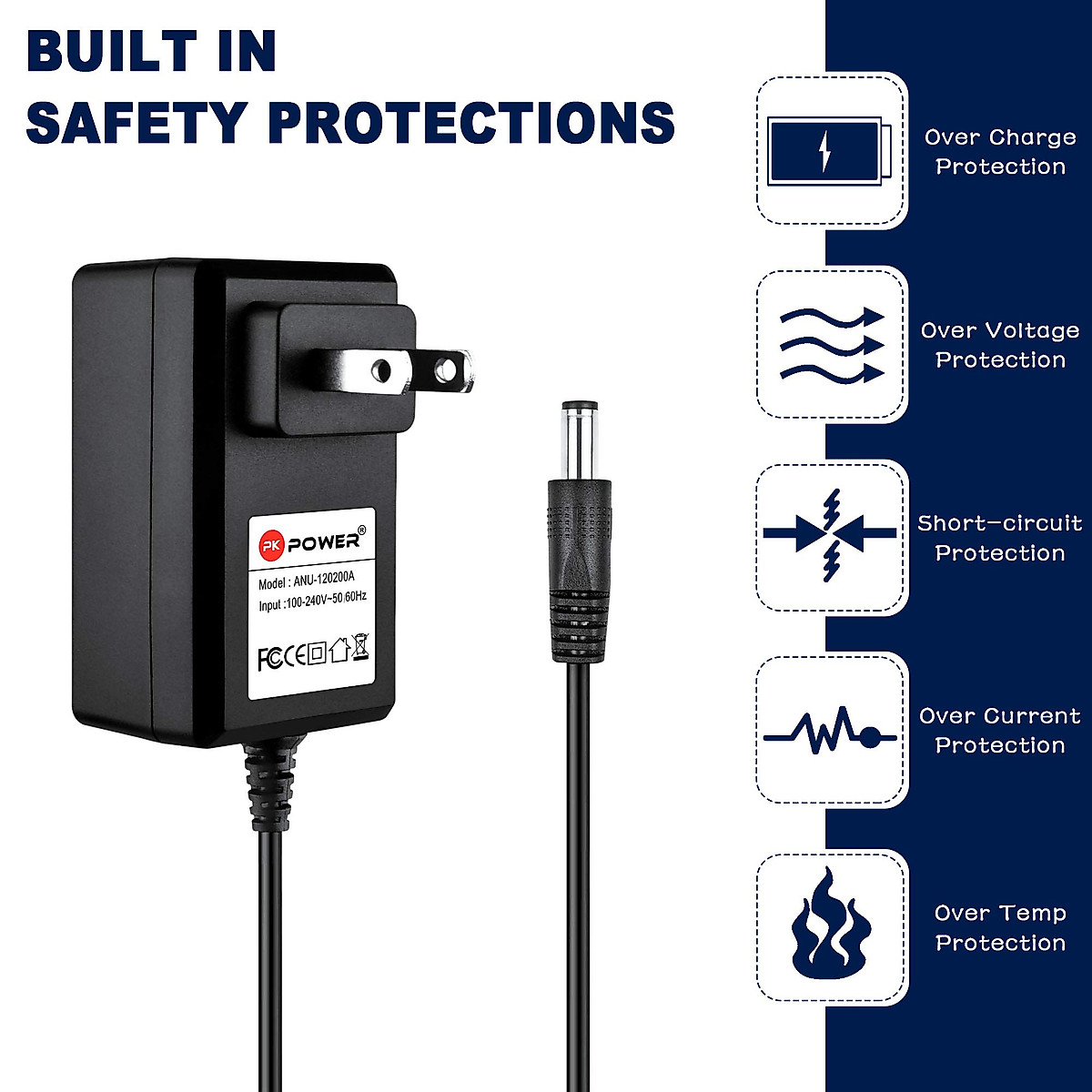 PKPOWER 6.6FT AC Adapter for G-Project G-Boom G-650 G650 Wireless Bluetooth Boombox Speaker Replacement Power Supply Cord Charger- Black