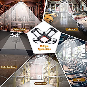 180W Upgraded LED Garage Lights 2-Pack - 20000LM 6500K Deformable Ceiling Lighting Fixture with 12 Adjustable Panels 228 LED Lamp Bead Light - E26/E27 Bay Light for for Garage, Workshop, Basement