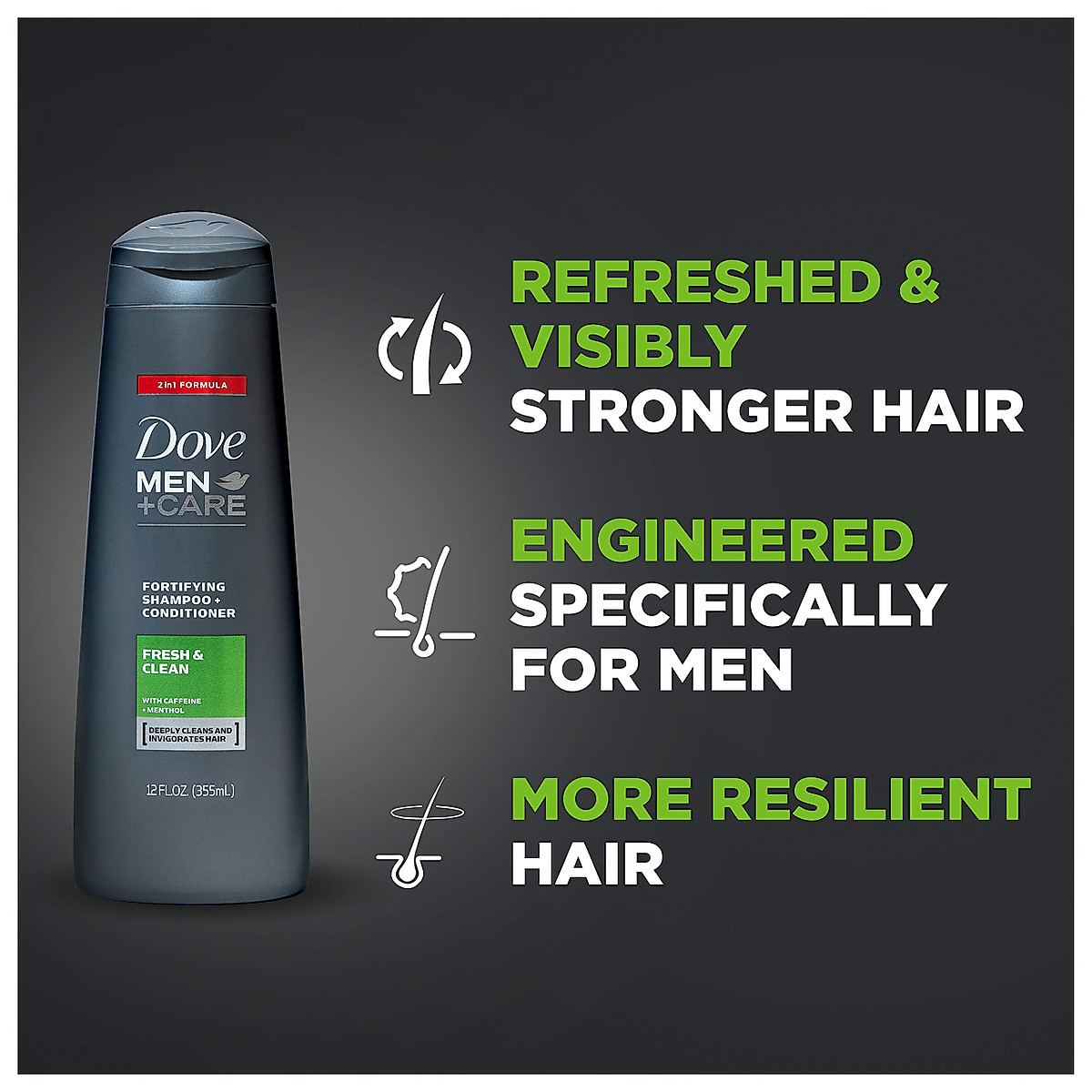 Dove Men+Care Fortifying 2 in 1 Shampoo and Conditioner for Normal to Oily Hair Fresh and Clean with Caffeine Helps Strengthen and Nourish Hair 12 oz