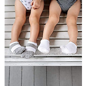 Burt's Bees Baby, Unisex Baby, 6-pack Ankle With Non-slip Grips, Made With Organic Cotton Casual Sock, Heather Grey/White, 3-12 Months US