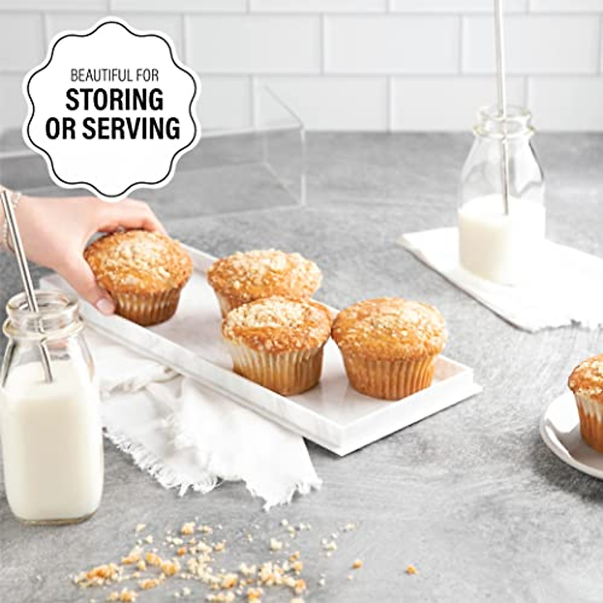 Gold Valley Rectangular Cake Tray, Cake Plate Dish with Lucite Display Cover Lid, Dessert Holder Tray, Cake Stand, White Marbleized Grain Rectangle Cake Platter with Lucite Cover, Pastry Base