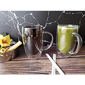 Gmark Large Coffee Mugs Set of 2 (15 oz), Double Wall Tumbler Glass Cup, Insulated Coffee Cups for Tea, Latte, Espresso, Juice, or Water GM2030