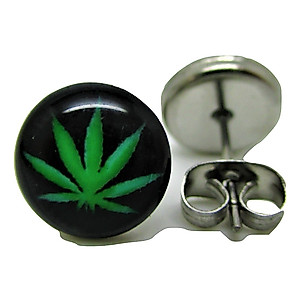 Green Pot Leaf Stud Post Earrings - New - Pair!