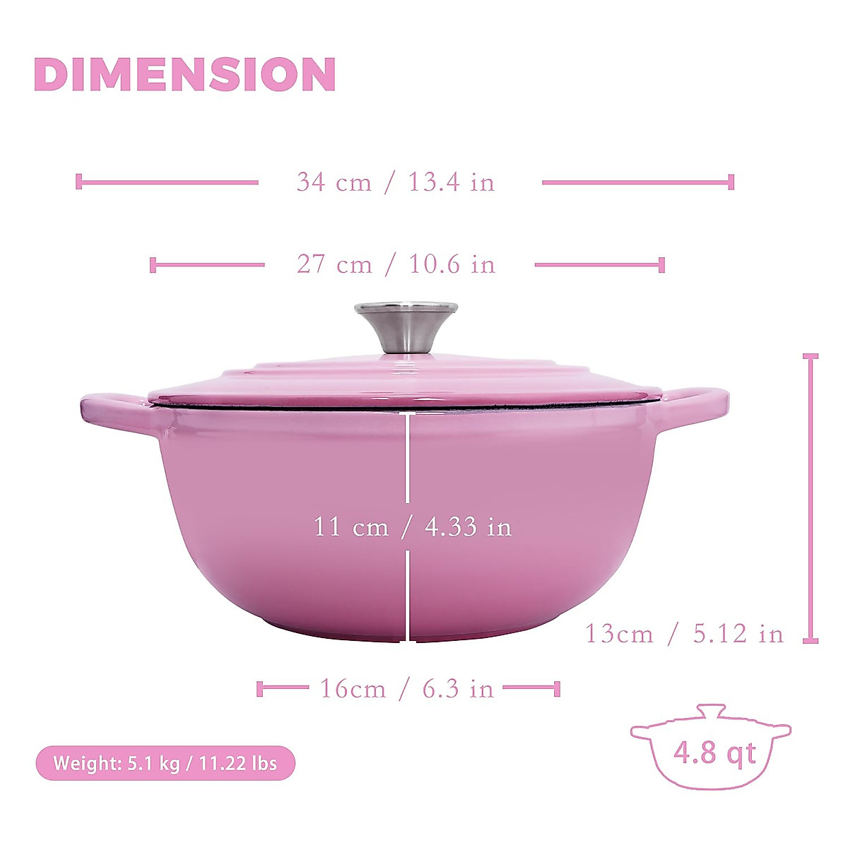 Flavehc Dutch Oven Pot with Lid 4.8 qt Cast Iron Dutch Oven for Bread Baking Pink Enameled Cast Iron Dutch Oven with Handels