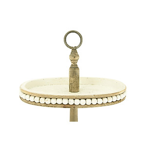 Creative Co-Op Decorative Oval 3-Tier Wood Tray with Handle