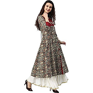 Rayon Angrakha Style Printed Indian Kurtis for Women (as1, alpha, x_s, regular, regular, Maroon)