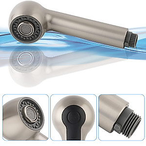 Replacement Sprayer Pull Out Spray Head for Kitchen Sink Pull-Down Faucet G1/2 or 13/16inch Thread 2-Function Stream Aerated Flow- Brushed Nickel