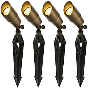 CINOTON 4-Pack Brass Landscape Spotlights Outdoor, Low Voltage LED Landscape Lighting Pathway, Waterproof Spotlight for Yard, Tree, Garden