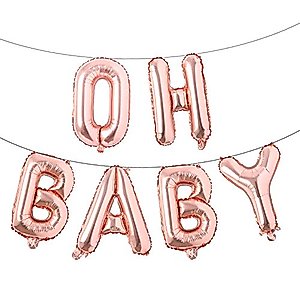 16 Inch Oh Baby Foil Letters Balloons Banner Hanging Party Kit for Baby Shower Gender Reveal Party Decoration Supplies (Oh Baby Rose Gold)