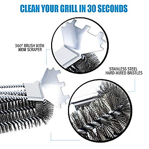 Kona Speed/Scraper Grill Brush and Scraper - Compatible with Weber and Other Brands Flat & Round Grill Grates - BBQ Cleaner for Gas Grills, Stainless Steel Cast Iron Grates - New Flex Grip Handle