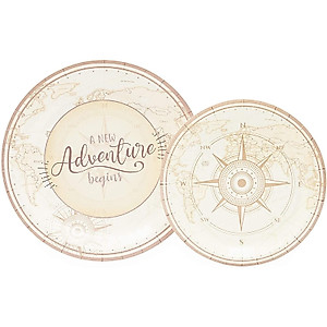 BLUE PANDA 170 Piece A New Adventure Begins Party Decorations for Baby Shower, Graduation, Serves 24 Includes Travel-Themed Plates, Napkins, Cups, Tablecloth and Banner