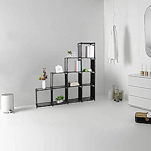 DazHom 10-Cube Storage Organizer Rack, Staircase Organizer Modular Bookcase, DIY Storage Organizer Closet Shelf, Bookcase in Living Room, Children’s Room, Bedroom for Toys and Daily Necessities, Black