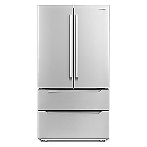 Cosmo FDR225RHSS-G 36 in Double French Door Refrigerator | Energy Efficient Fridge with 2 Drawer Bottom Freezer & Built-In Automatic Ice Maker/Chest, 22.5 cu. ft. Storage Capacity - Stainless Steel