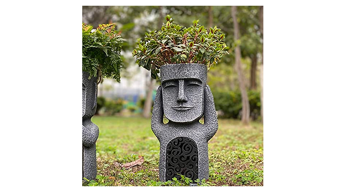 Funny Moai Solar Planter & Light: Unique Garden Decor