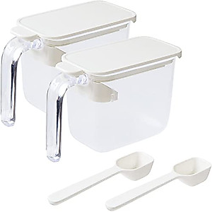 Marna R209W Condiment Pot with Spoon, Set of 2, White, New Life, Condiment Container (with Gasket), Salt, Sugar Container, Good Lock Container