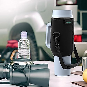 RANGLAND 40 oz Tumbler Cup with Handle and Carrier Bag, 24-Hour Insulated Water Bottle with Straw Lid, Neoprene Carrying Sleeve and Hand Strap (Feather Blue)