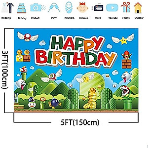 DIZHI Super Bros Happy Birthday Party Decorations Supplies for Boy Adventure Theme Cartoon Video Game Banner Children Happy Birthday Party Decor Supplies Photography Poster Backdrop 5x3ft