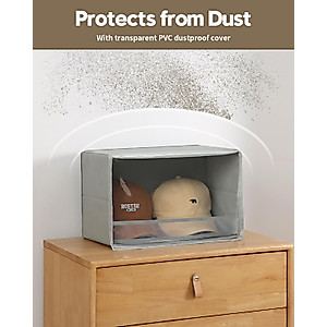 Beveetio 2 Pcs Hat Storage Box With PVC Dustproof Cover, Space Saving Hat Organizer For Baseball Caps, Baseball Cap Organizer For Pack Hats, Stackable Cap Holder Organizer, Hat Organizer For Closet