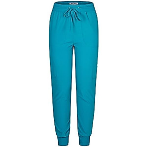 Minty Mint Women's Lightweight Durable Solid 4-way Stretch Medical Uniform Scrub Set V Neck Top Cargo Tapered Jogger Pants Nurse Veterinarian LvE3A Grey L