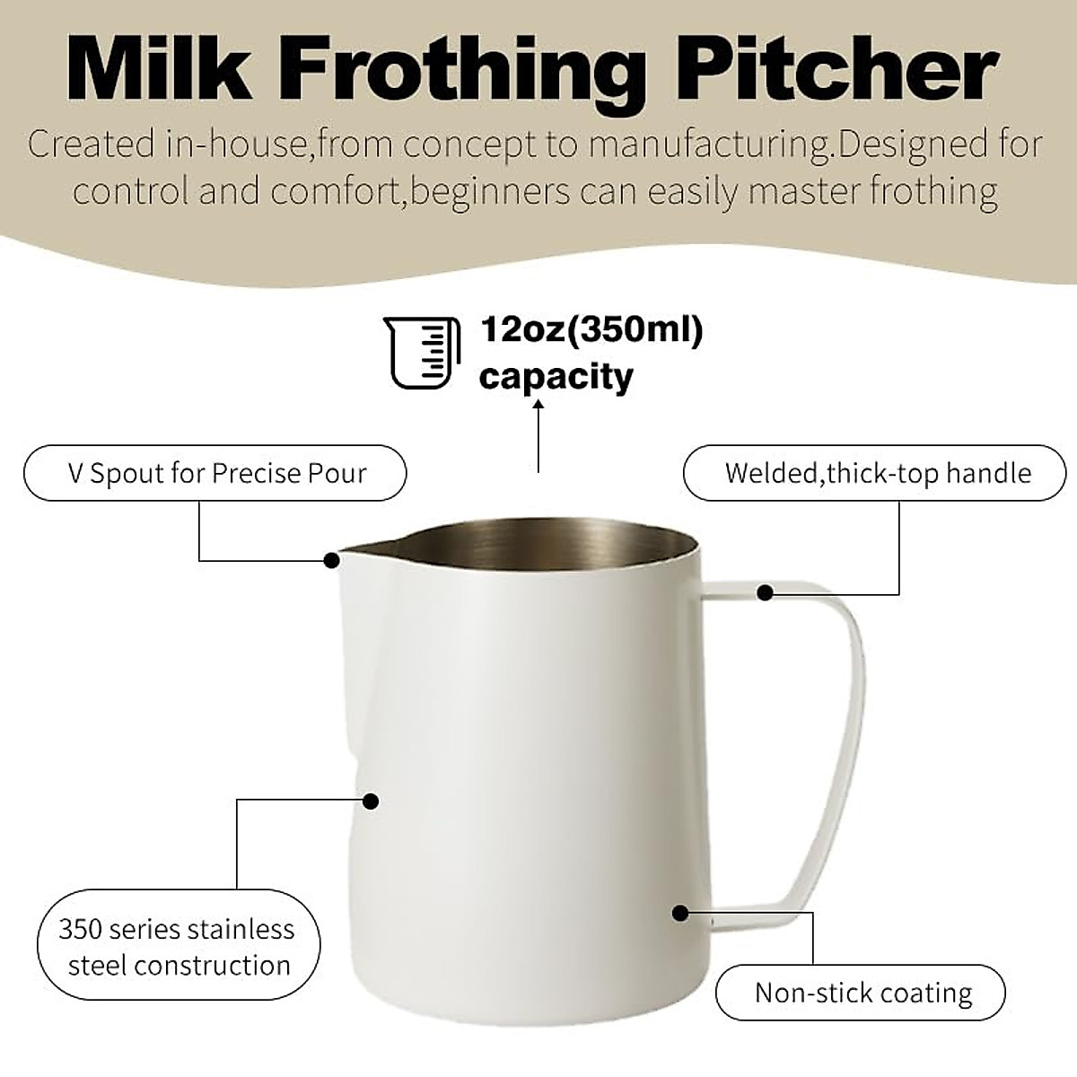 AIANDE 3 in 1 Coffee Canister,Milk frother pitcher 12oz, Stainless Steel Canisters With Airtight Lids Storage Coffee Tank With Scoop (1.5LWhite)