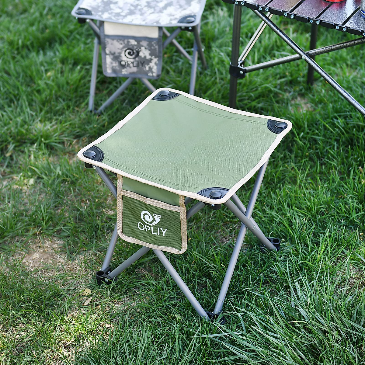 Opliy Camping Stool, Folding Samll Chair Portable Camp Stool for Camping Fishing Hiking Gardening and Beach, Camping Seat with Carry Bag (Green, L 13.5")