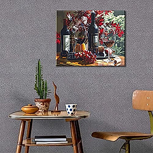 TUMOVO DIY Paint by Number for Adults, Wine Paint by Numbers, Grape Adult Paint by Numbers Kits on Canvas, 16X20 Inch Maple Leaf Paint by Numbers for Beginner, Flameless Canvas Wall Decor