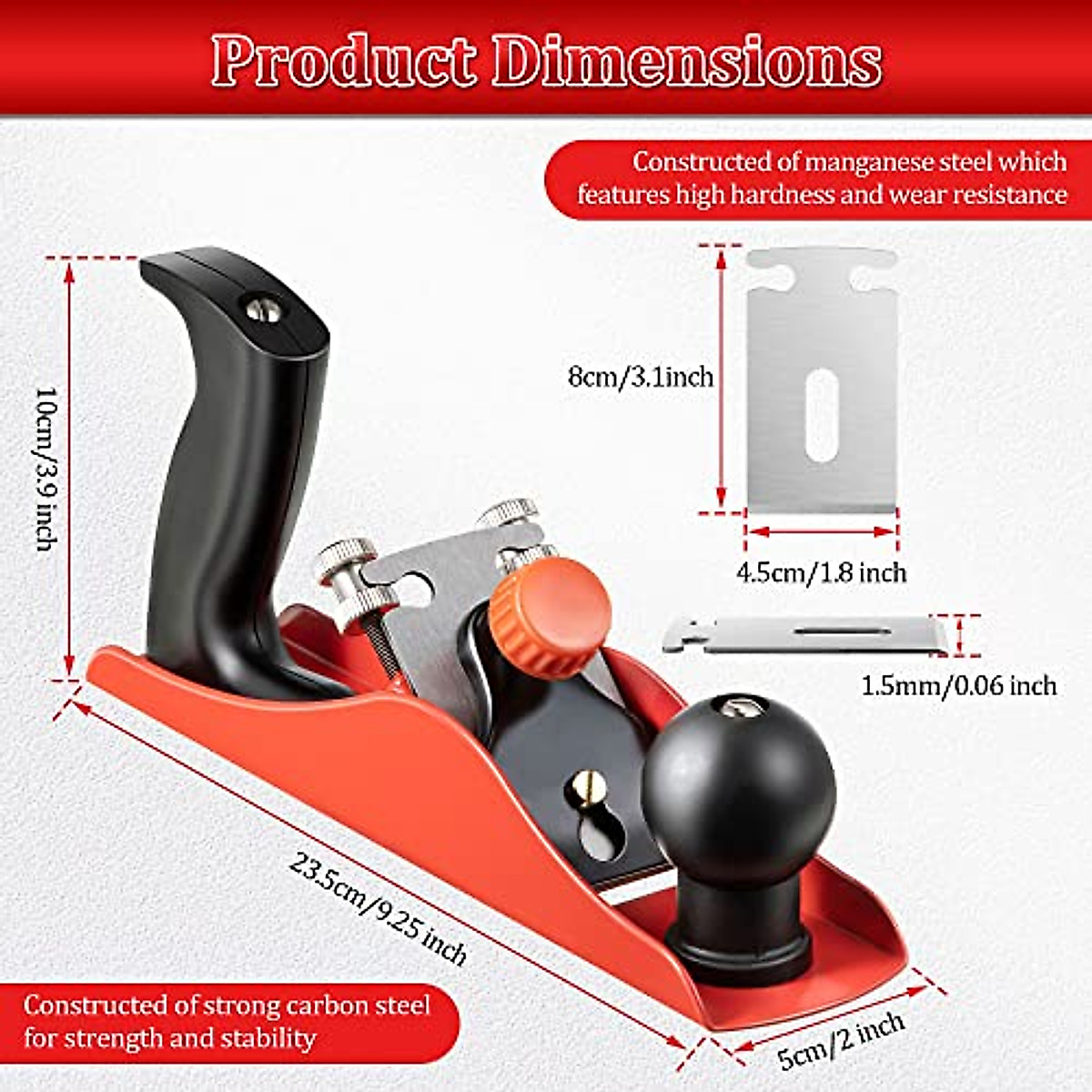 Dreyoo No.4 Adjustable Hand Planer with 2 Inch Replacement Blade, Wood Planer for Woodworking, Smoothing Bench Plane Jointer Plane for DIY Door Installation