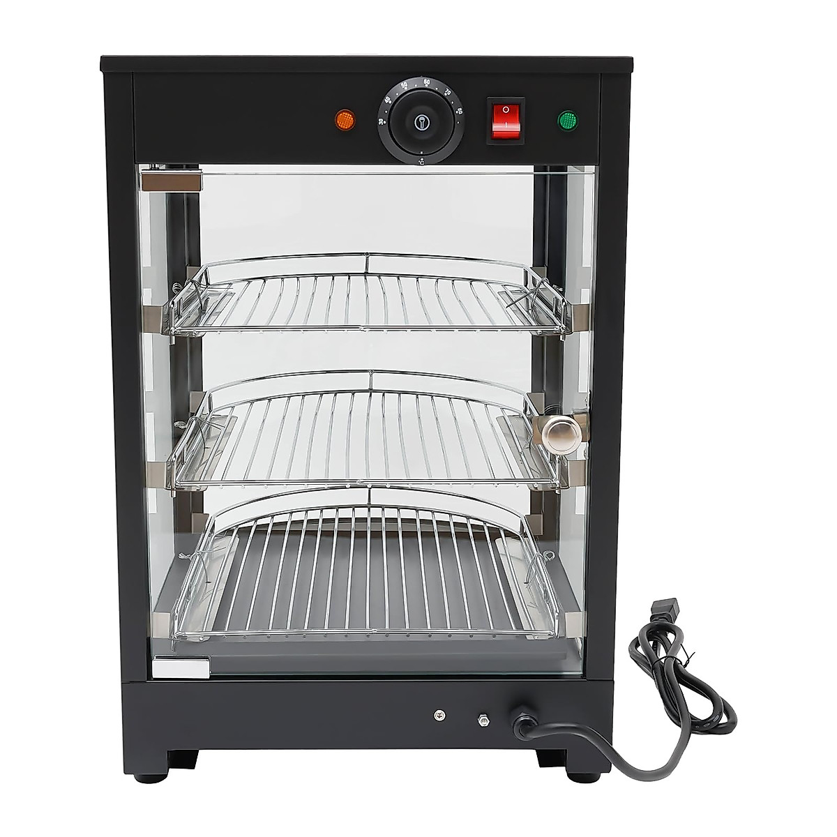 3-Tier Commercial Food Warmer Display Pizza Warmer, 110V 800W Electric Countertop Food Warmer Pastry Display Case Food Warming Cabinet w/LED Lighting, Removable Shelves and Glass Door
