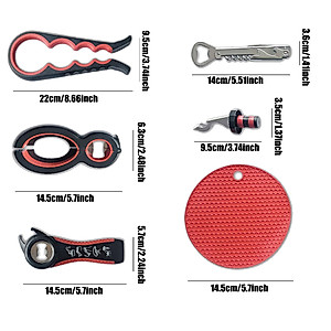 Multi Function Non-Slip Can Lid Opener Tools with Silicone Jar Gripper Pad, Suitable for Seniors, Children and Arthritic Hands (6-piece -set) Multi Opener Set with Rubber Jar Gripper Pad and Corkscrew