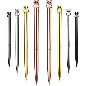 8 Pieces Owl Metal Ballpoint Pens, School Stationery Office Supplies, Cute Easter Supplies, Black Ink (4 Colors)